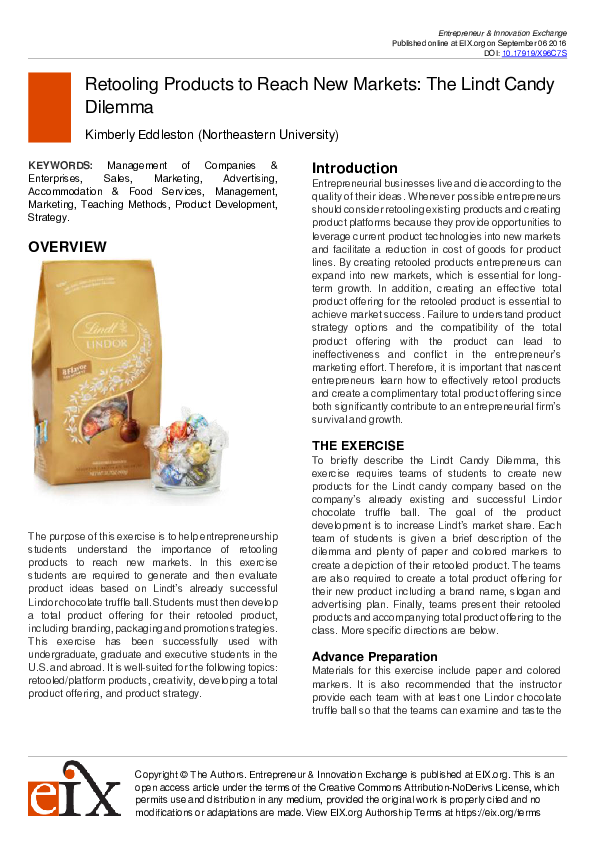 (PDF) Retooling Products to Reach New Markets: The Lindt Candy Dilemma