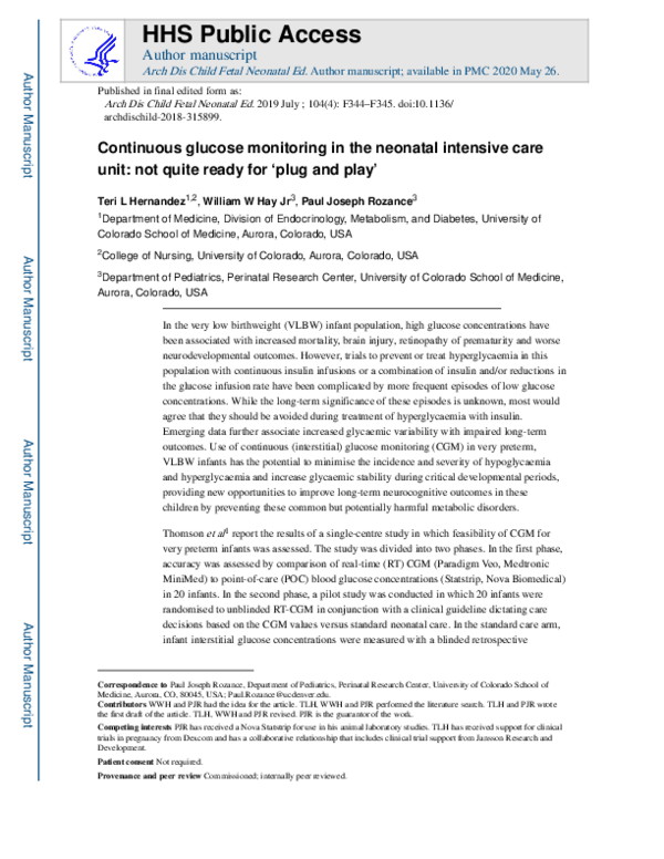 (PDF) Continuous glucose monitoring in the neonatal intensive care unit: not quite ready for ...
