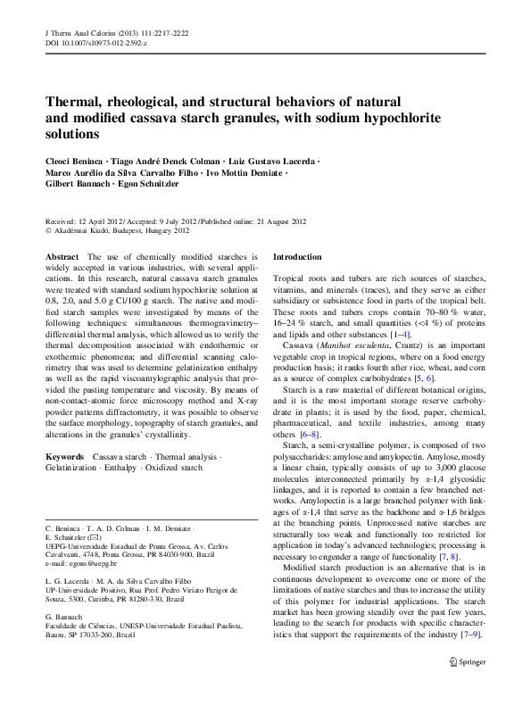 (PDF) Thermal, rheological, and structural behaviors of natural and modified cassava starch ...
