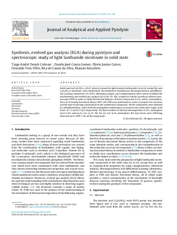 (PDF) Synthesis, evolved gas analysis (EGA) during pyrolysis and ...
