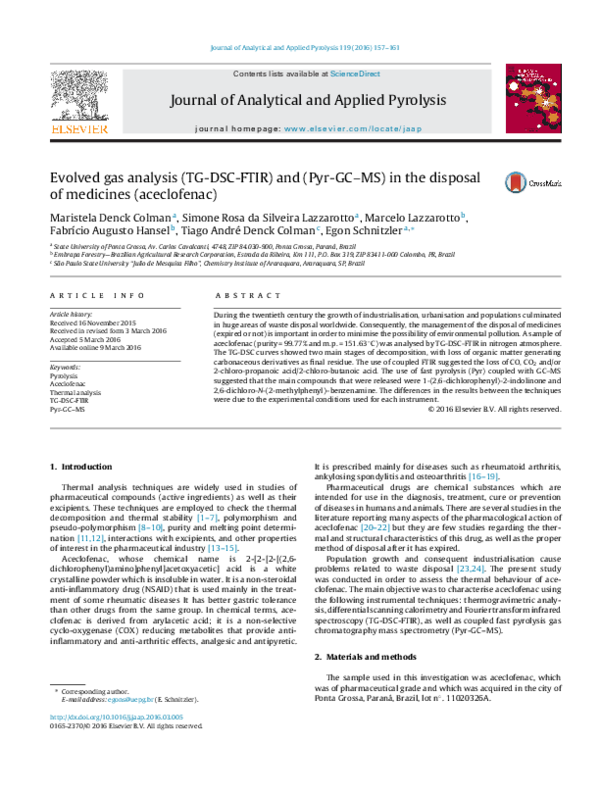 (PDF) Evolved gas analysis (TG-DSC-FTIR) and (Pyr-GC–MS) in the ...