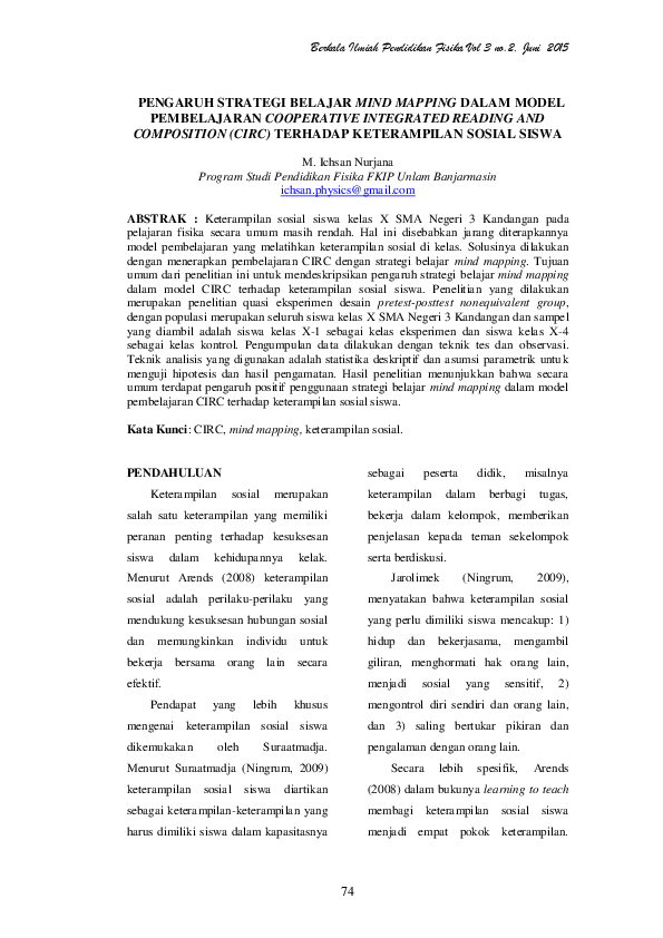(PDF) Pengaruh Strategi Belajar Mind Mapping Dalam Model Pembelajaran Cooperative Integrated ...