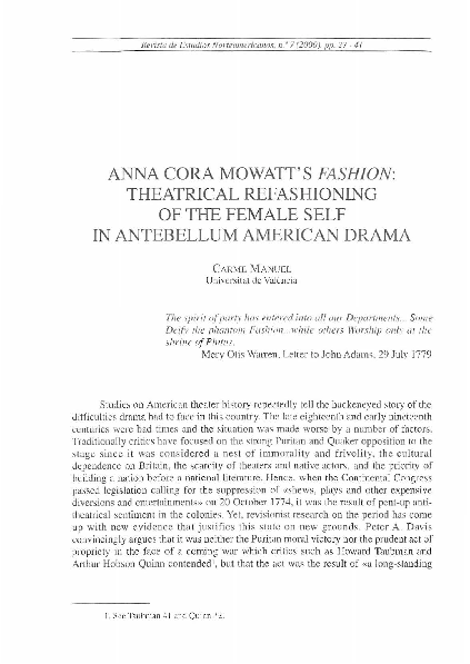 (PDF) Anna Cora Mowatts Fashion: Theatrical Refashioning of the Female ...