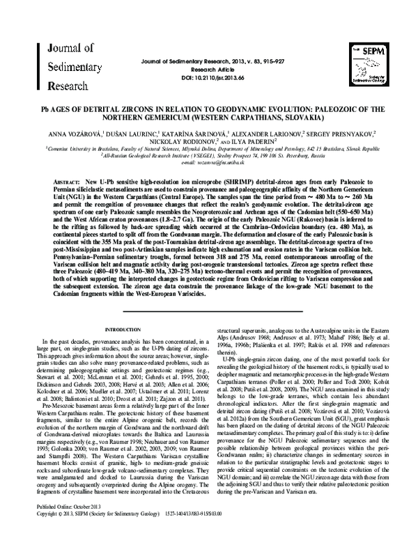 (PDF) Pb Ages of Detrital Zircons In Relation To Geodynamic Evolution ...