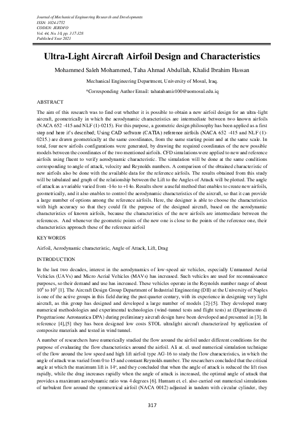 (PDF) Ultra-Light Aircraft Airfoil Design and Characteristics