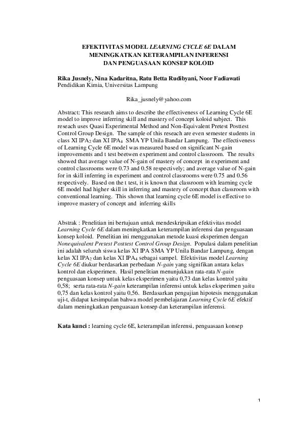 (PDF) Efektivitas Model Learning Cycle 6E Dalam Meningkatkan Keterampilan Inferensi Dan ...