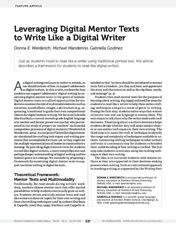 (PDF) Leveraging Digital Mentor Texts to Write Like a Digital Writer
