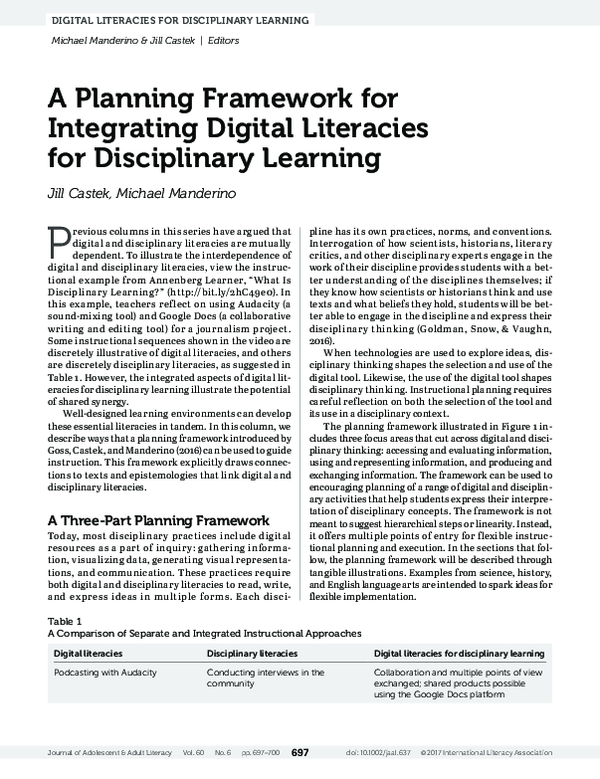 (PDF) A Planning Framework for Integrating Digital Literacies for Disciplinary Learning