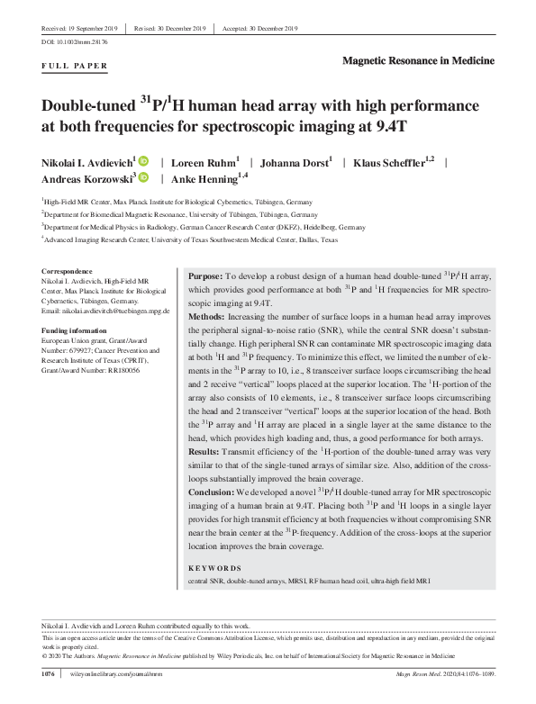 (PDF) Double‐tuned 31 P/ 1 H human head array with high performance at ...
