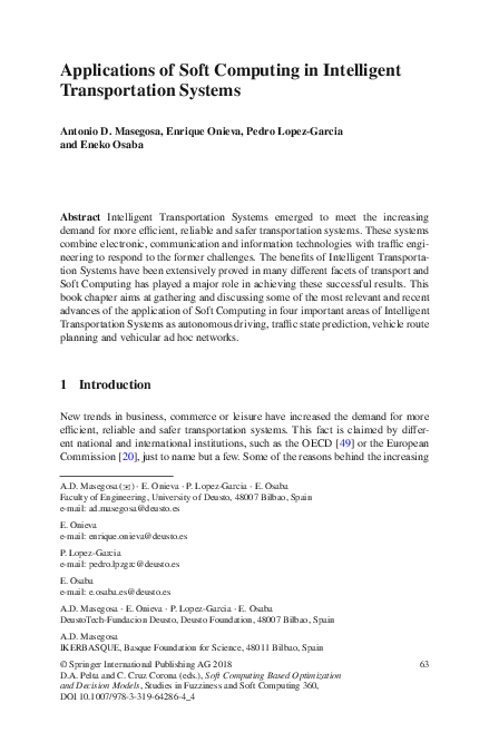 (PDF) Applications of Soft Computing in Intelligent Transportation Systems