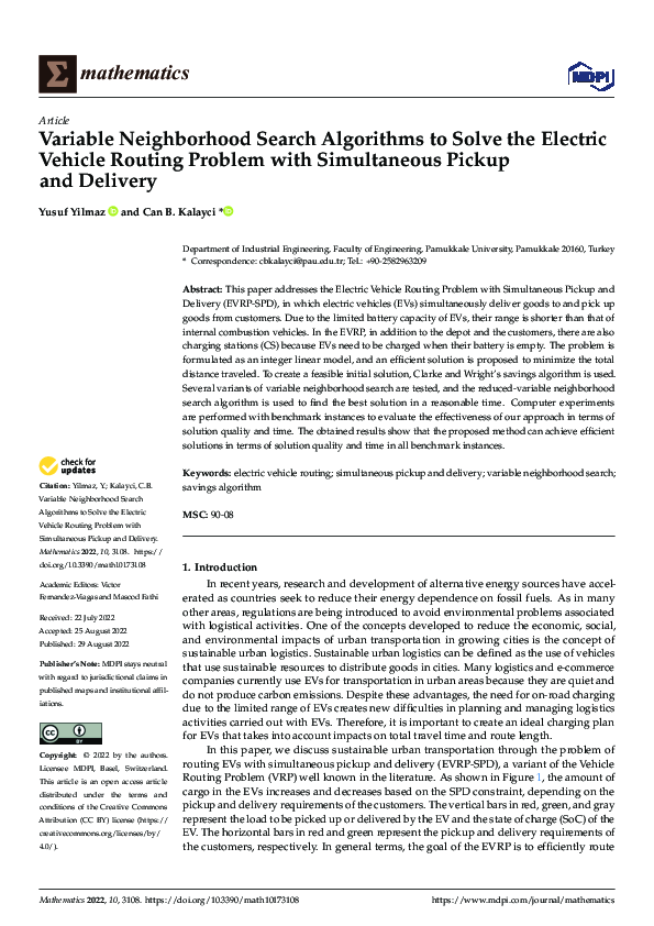 (PDF) Variable Neighborhood Search Algorithms to Solve the Electric Vehicle Routing Problem with ...