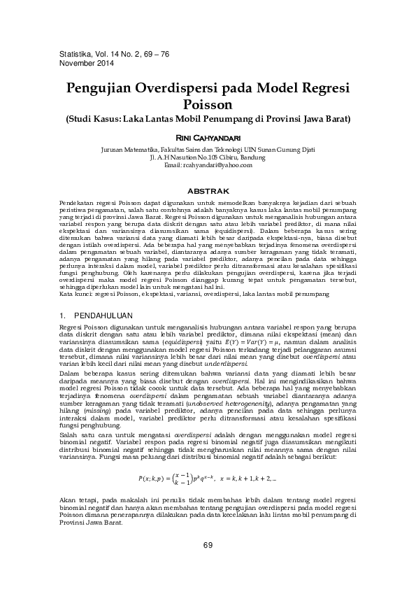 (PDF) Pengujian Overdispersi pada Model Regresi Poisson (Studi Kasus ...