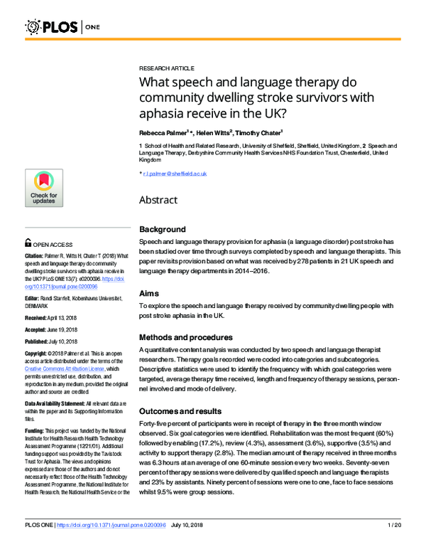 (PDF) What speech and language therapy do community dwelling stroke ...
