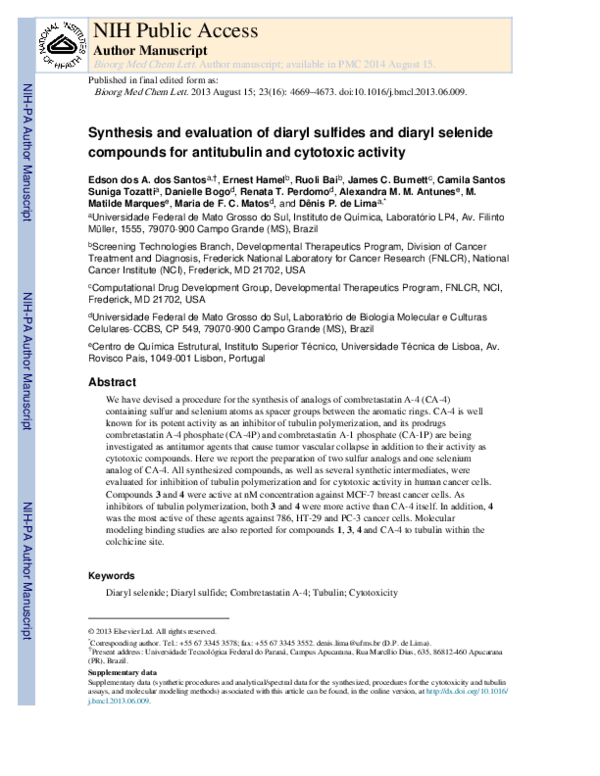 (PDF) Synthesis and evaluation of diaryl sulfides and diaryl selenide ...