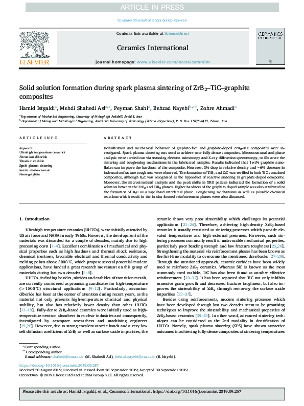 (PDF) Solid solution formation during spark plasma sintering of ZrB2 ...