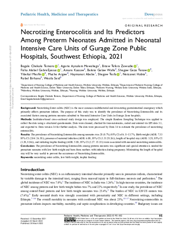 (PDF) Necrotizing Enterocolitis and Its Predictors Among Preterm ...