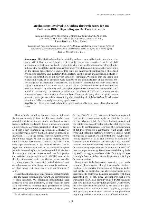 (PDF) Mechanisms Involved in Guiding the Preference for Fat Emulsion ...