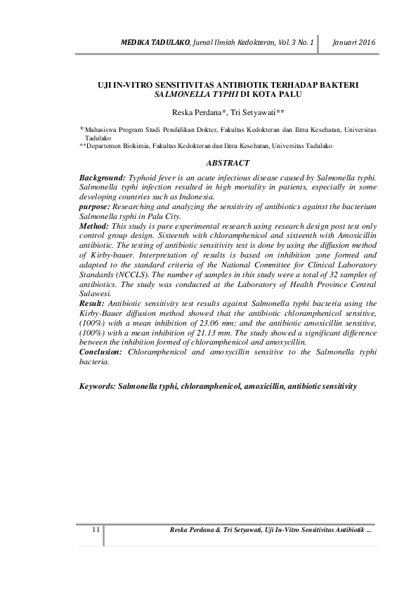 (PDF) Uji In-Vitro Sensitivitas Antibiotik Terhadap Bakteri Salmonella ...