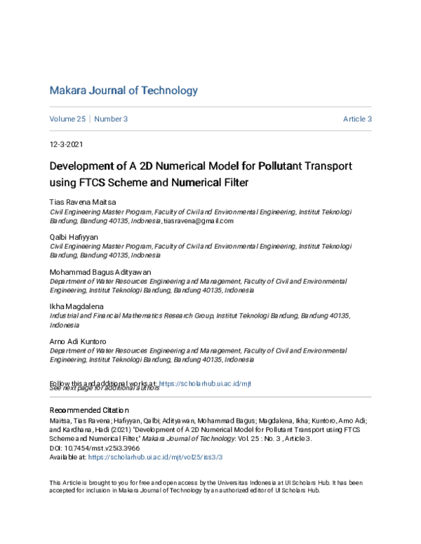 (PDF) Development of A 2D Numerical Model for Pollutant Transport using FTCS Scheme and ...