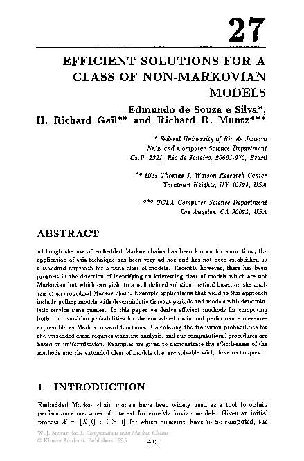(PDF) Efficient Solutions for a Class of Non-Markovian Models