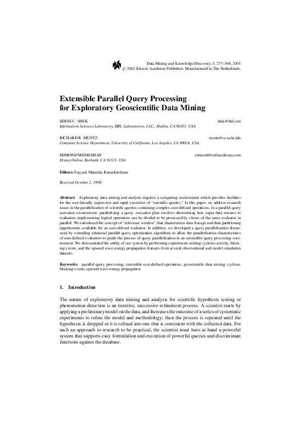 Pdf Extensible Parallel Query Processing For Exploratory Geoscientific Data Mining