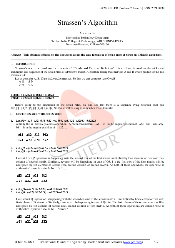 (PDF) Strassen’s Algorithm