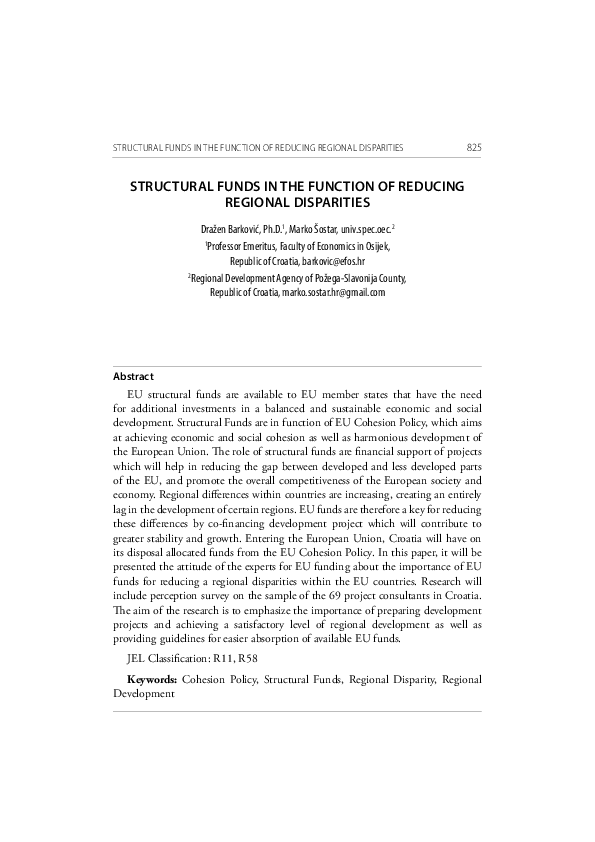 (PDF) Structural funds in the function of reducing regional disparities
