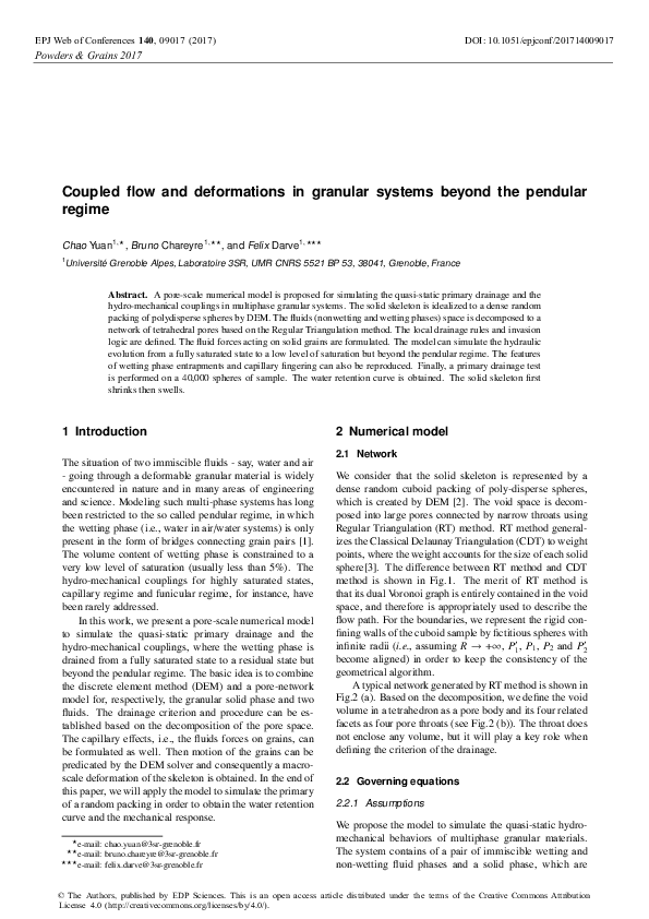 (PDF) Coupled flow and deformations in granular systems beyond the ...
