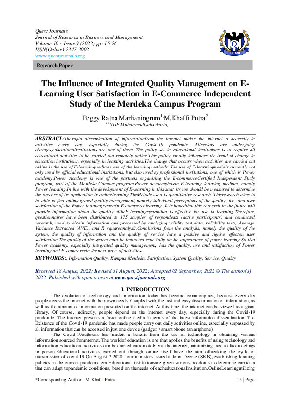 (PDF) The Influence of Integrated Quality Management on E-Learning User ...