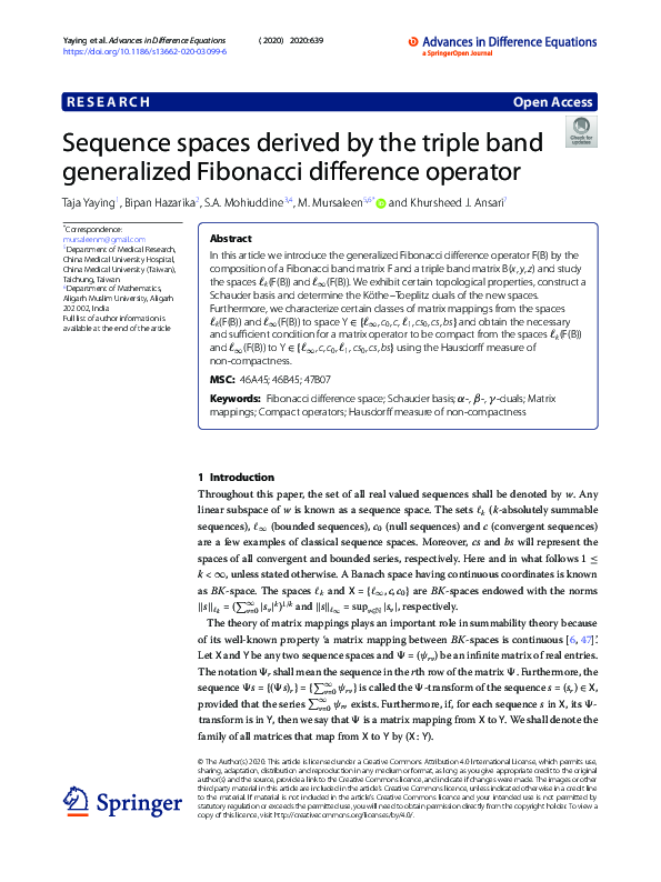 (PDF) Sequence spaces derived by the triple band generalized Fibonacci difference operator