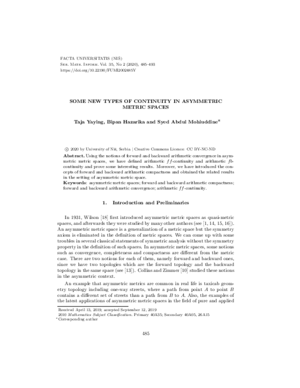 Pdf New Continuity Types In Asymmetric Metrics