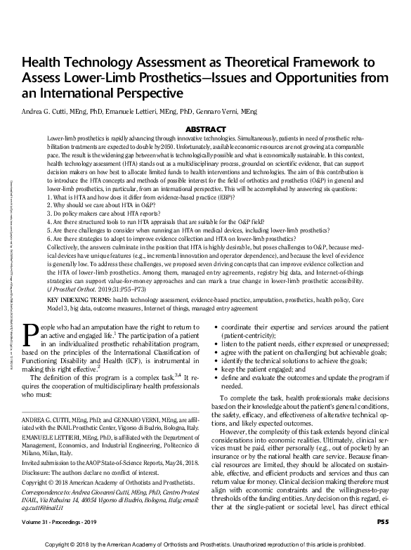 (PDF) Health Technology Assessment as Theoretical Framework to Assess ...