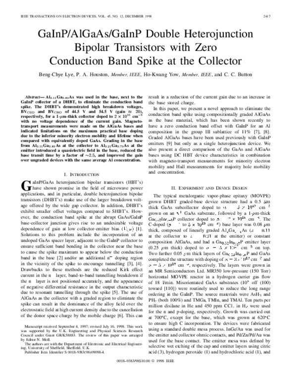 (PDF) GaInP/AlGaAs/GaInP double heterojunction bipolar transistors with ...