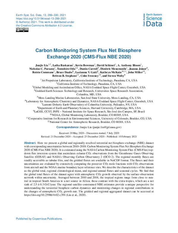 (PDF) Carbon Monitoring System Flux Net Biosphere Exchange 2020 (CMS ...