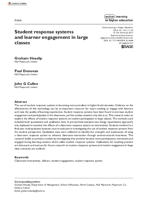 (PDF) Student response systems and learner engagement in large classes