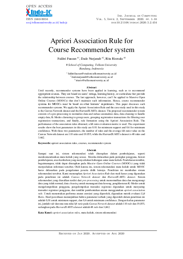 (PDF) Apriori Association Rule for Course Recommender system