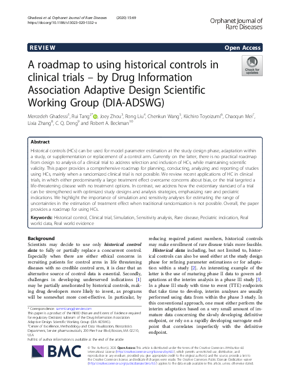 (PDF) A roadmap to using historical controls in clinical trials – by ...