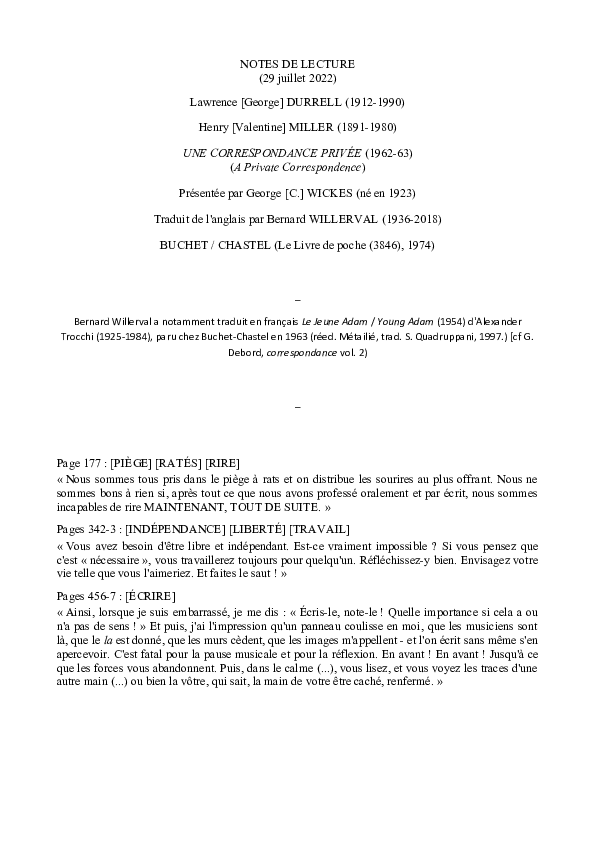 (PDF) Lawrence Durrell & Henry Miller - Une Correspondance privée ...