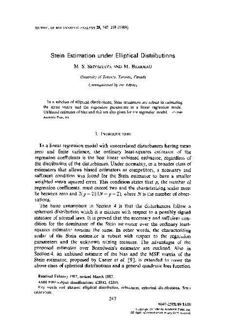 (PDF) Stein estimation under elliptical distributions