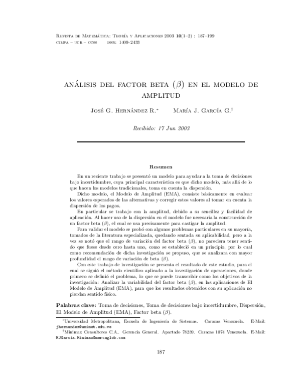 (PDF) Análisis del factor beta ( β) en el modelo de amplitud