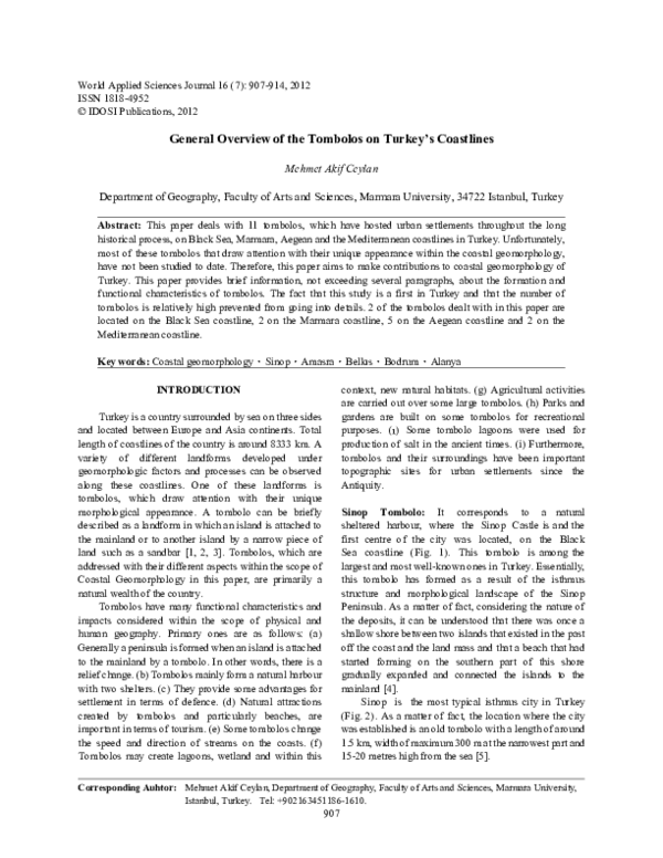 (PDF) General Overview of the Tombolos on Turkey's Coastlines
