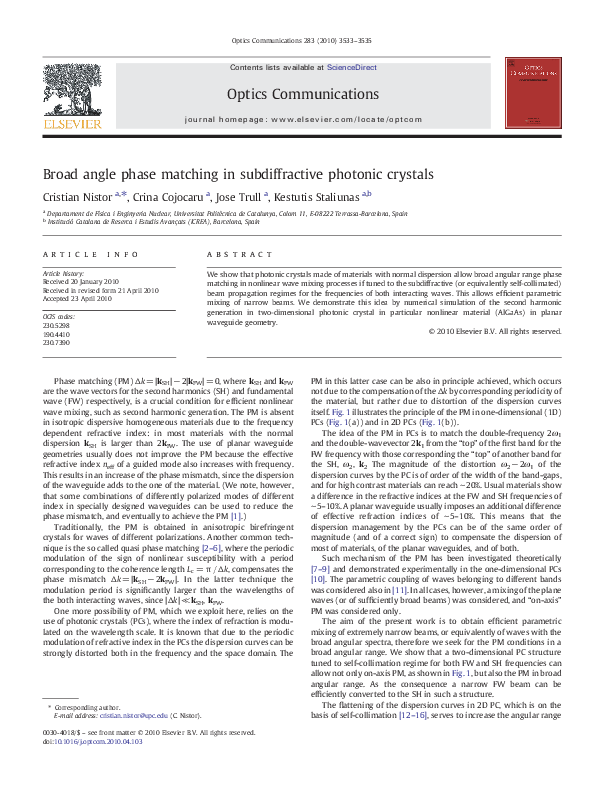 (PDF) Broad angle phase matching in subdiffractive photonic crystals