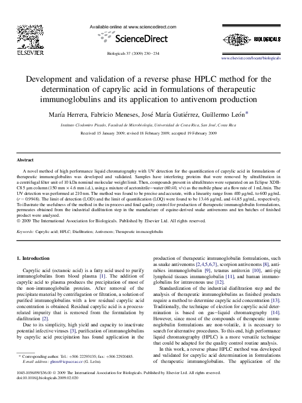 Pdf Development And Validation Of A Reverse Phase Hplc Method For The