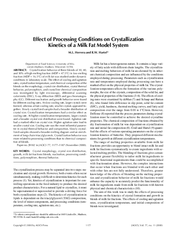 (PDF) Effect of processing conditions on crystallization kinetics of a ...