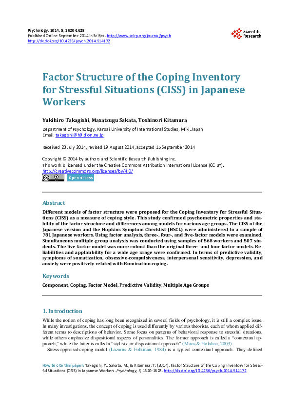 (PDF) Factor Structure of the Coping Inventory for Stressful Situations ...