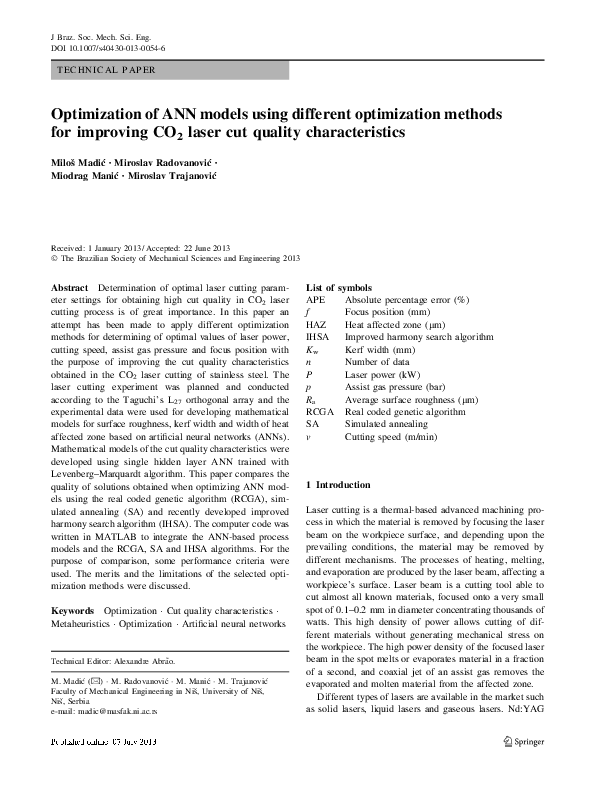 (PDF) Optimization of ANN models using different optimization methods for improving CO2 laser ...
