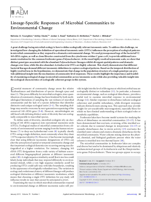 (PDF) Lineage-Specific Responses of Microbial Communities to ...