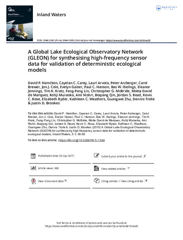 (PDF) A Global Lake Ecological Observatory Network (GLEON) for ...