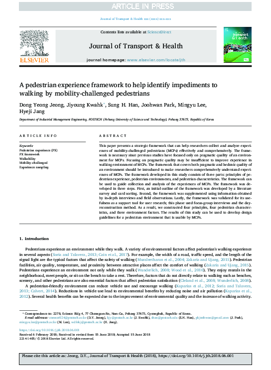 (PDF) A pedestrian experience framework to help identify impediments to ...