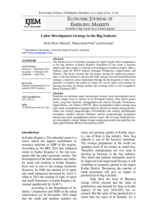 (PDF) Labor development strategy in the bag industry